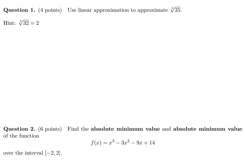 Solved Question 1 4 Points Use Linear Approximation To 5806