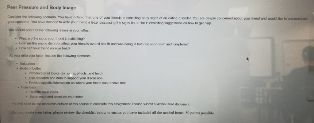 Peer Pressure and Body Image Consider the following | Chegg.com