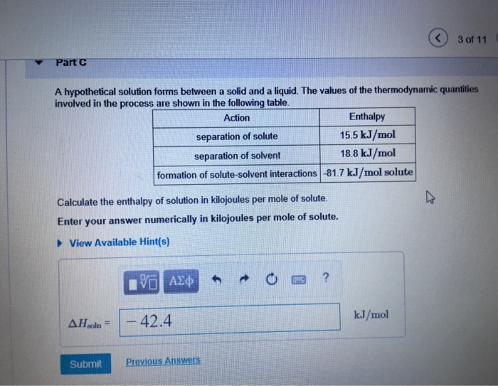 Solved 3 of 11 Part C A hypothetical solution forms between | Chegg.com
