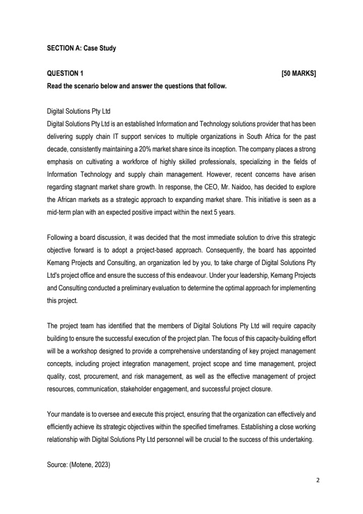 Solved SECTION B: Short Questions QUESTION 2 [20 Marks] The | Chegg.com