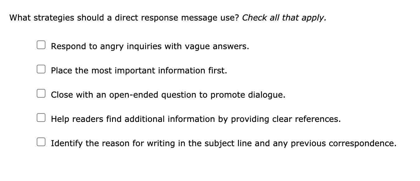 Solved What strategies should a direct response message use? | Chegg.com