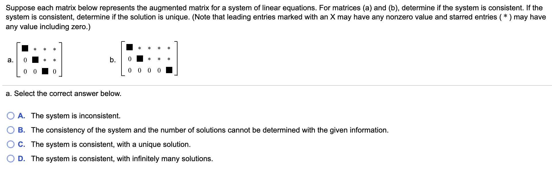 Solved Suppose each matrix below represents the augmented | Chegg.com