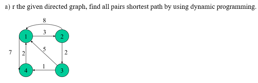Solved a) r the given directed graph, find all pairs | Chegg.com