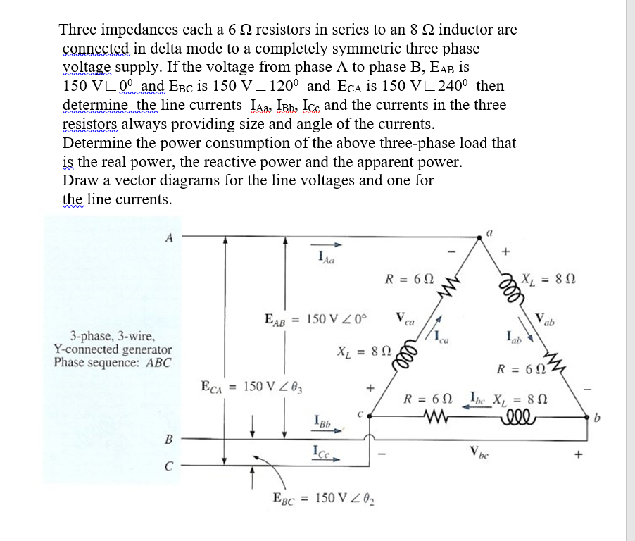 Solved Three impedances each a 62 resistors in series to an | Chegg.com