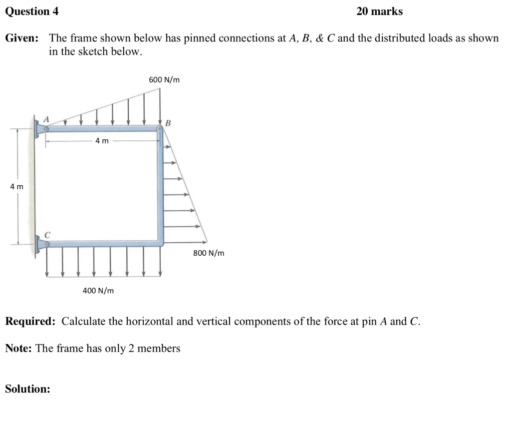 Solved Question 4 20 marks Given: The frame shown below has | Chegg.com