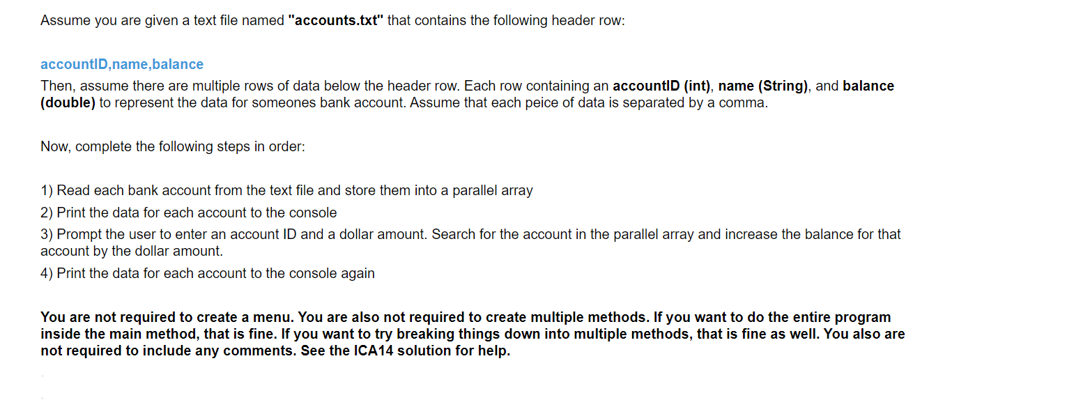 Solved Assume you are given a text file named "accounts.txt" | Chegg.com