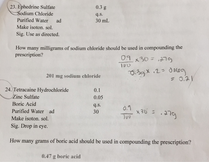 Solved 23. Ephedrine Sulfate 0.3 g ium Chloride q.s 30 mL | Chegg.com