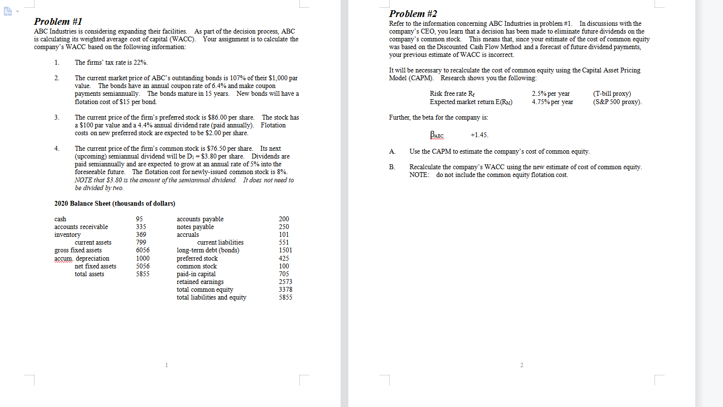 Solved Problem #1 ABC Industries is considering expanding | Chegg.com