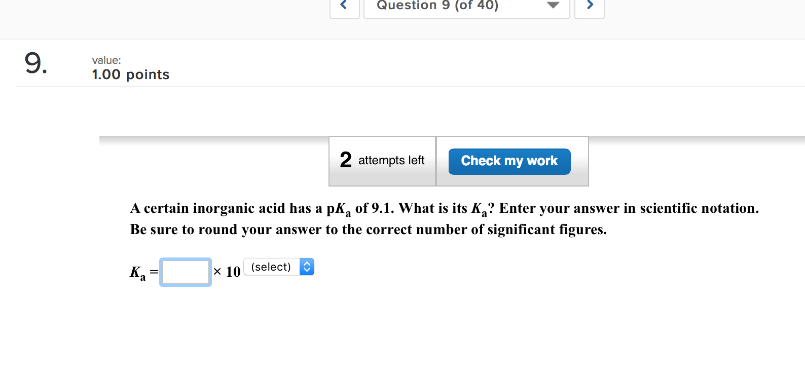 Solved 8. value: 1.00 points Youre points 2 attempts left | Chegg.com