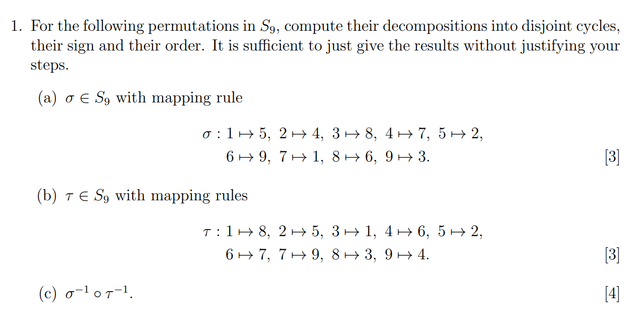 Solved 1. For the following permutations in Sg, compute | Chegg.com
