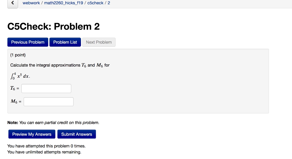 Solved webwork / math2260_hicks_f19/c5check / 2 C5Check: | Chegg.com