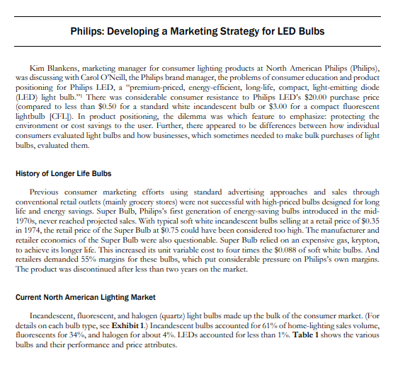 Philips: Developing a Marketing Strategy for LED | Chegg.com