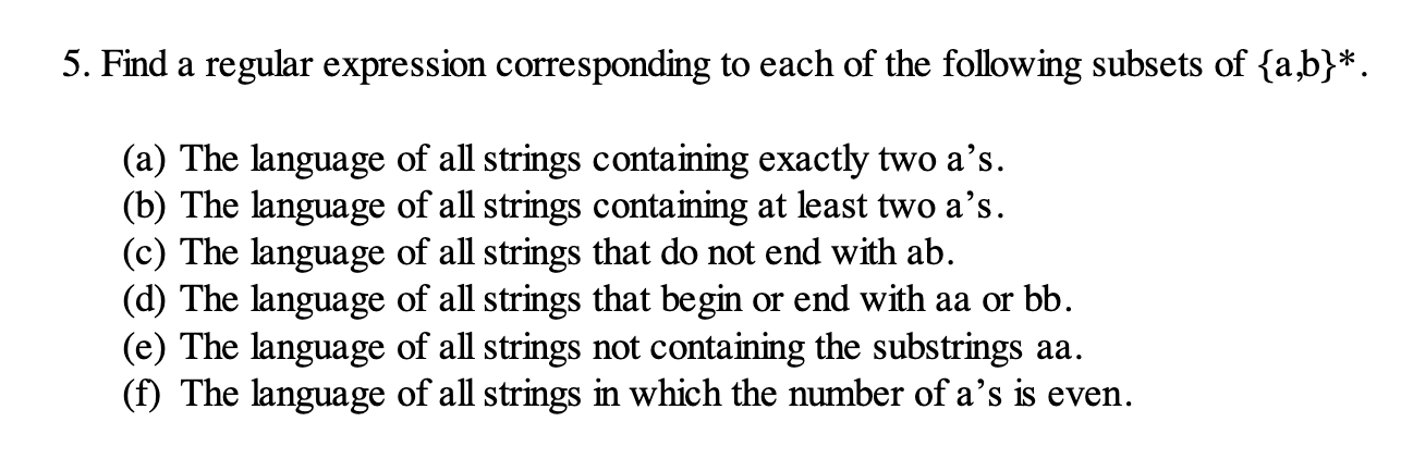 5. Find a regular expression corresponding to each of | Chegg.com
