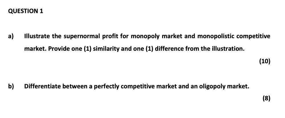 Solved QUESTION 1 a) Illustrate the supernormal profit for | Chegg.com