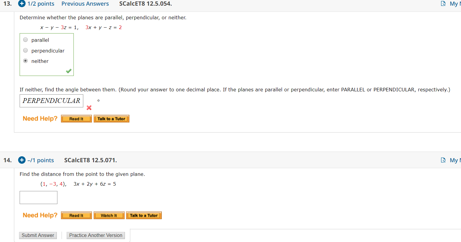 Solved 13. + 1/2 points Previous Answers CalcET8 12.5.054. | Chegg.com