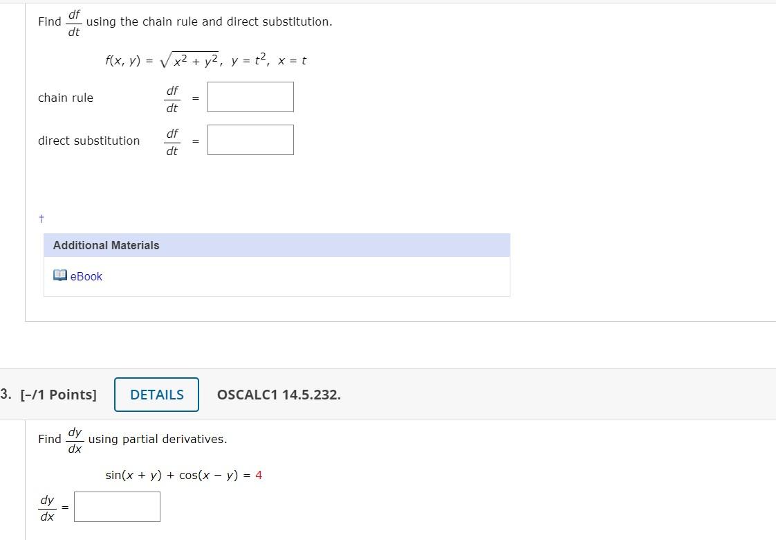 Solved df Find using the chain rule and direct substitution. | Chegg.com