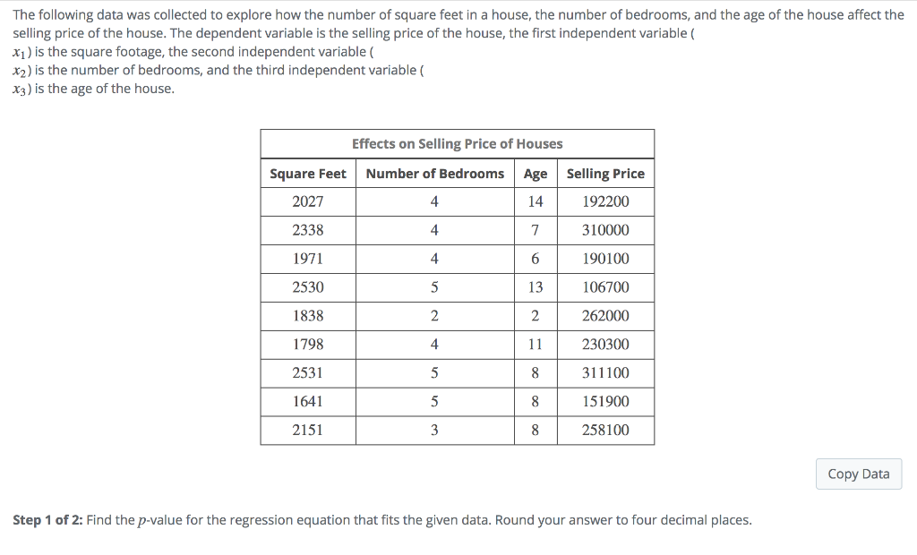 Solved The following data was collected to explore how the | Chegg.com