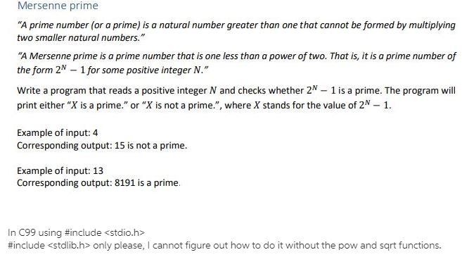 Solved Mersenne prime "A prime number (or a prime) is a | Chegg.com