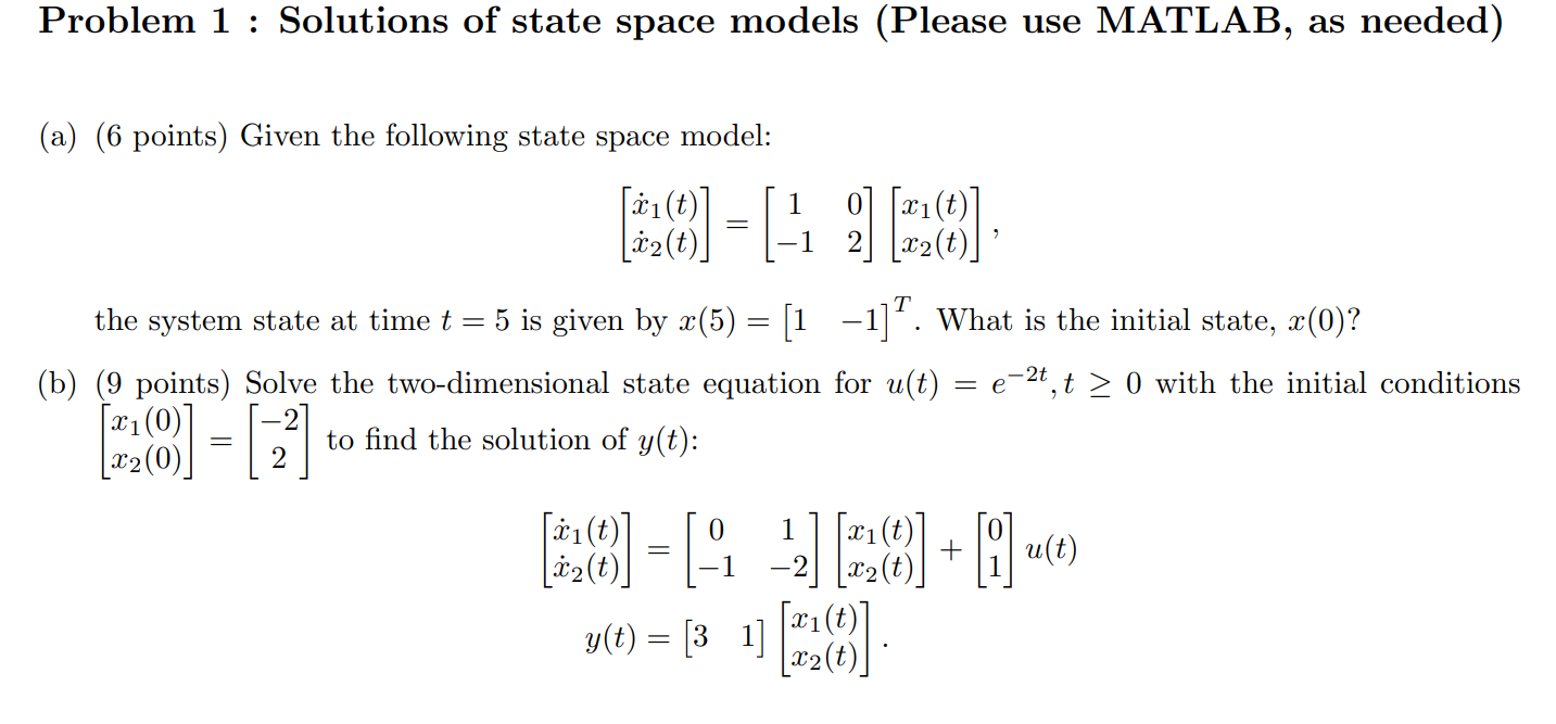 Solved Problem 1 Solutions Of State Space Models Please