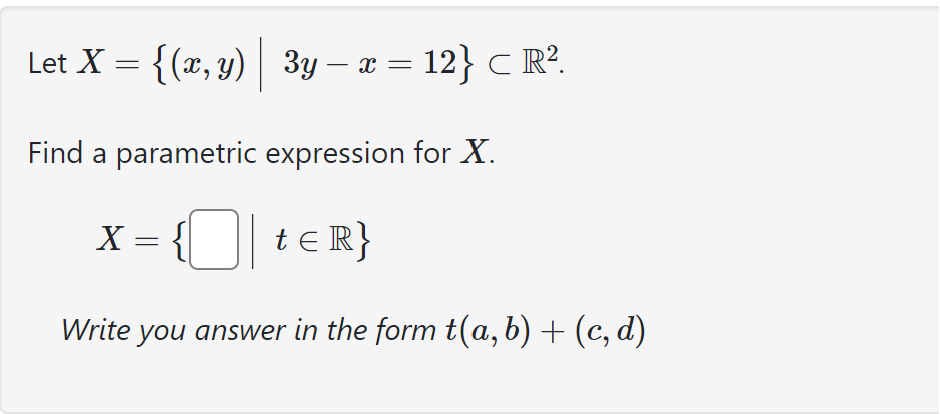 Solved Let X={(x,y,z)∣x−2y−z=−2}⊂R3. Find a parametric | Chegg.com