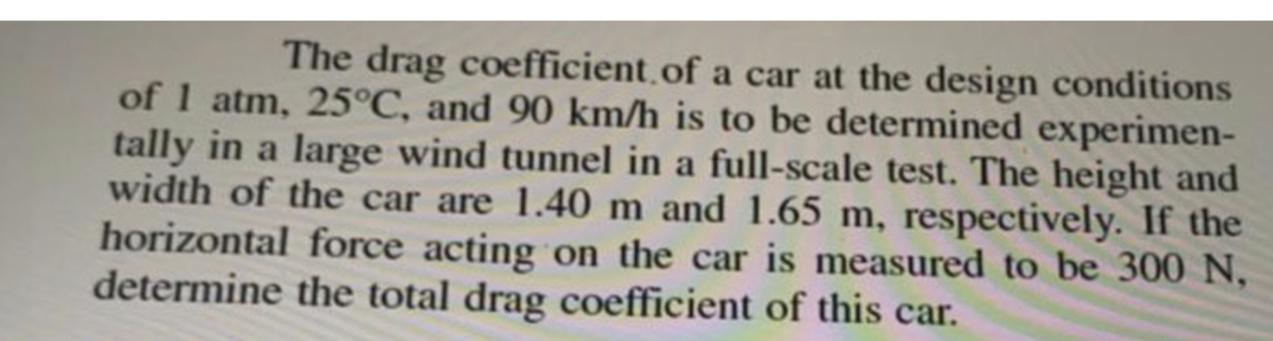 Solved The Drag Coefficient Of A Car At The Design