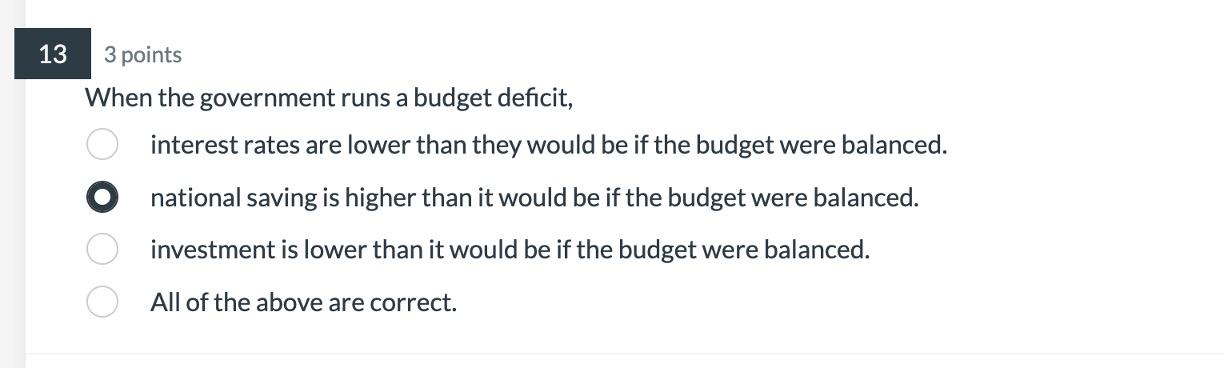 Solved 3 points When the government runs a budget deficit, | Chegg.com