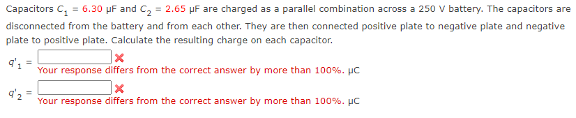 Solved Capacitors C1 = 6.30 pF and C2 = 2.65 pF are charged | Chegg.com