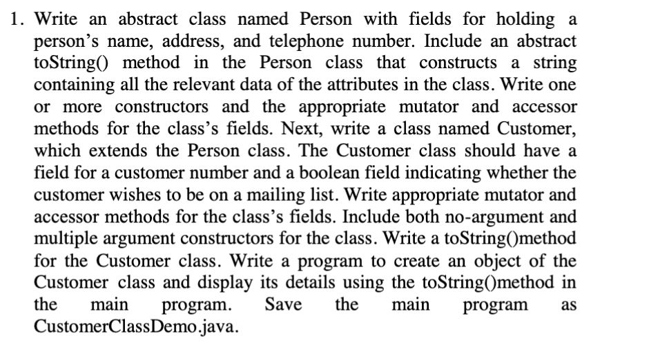Solved Write An Abstract Class Named Person With Fields For 9438