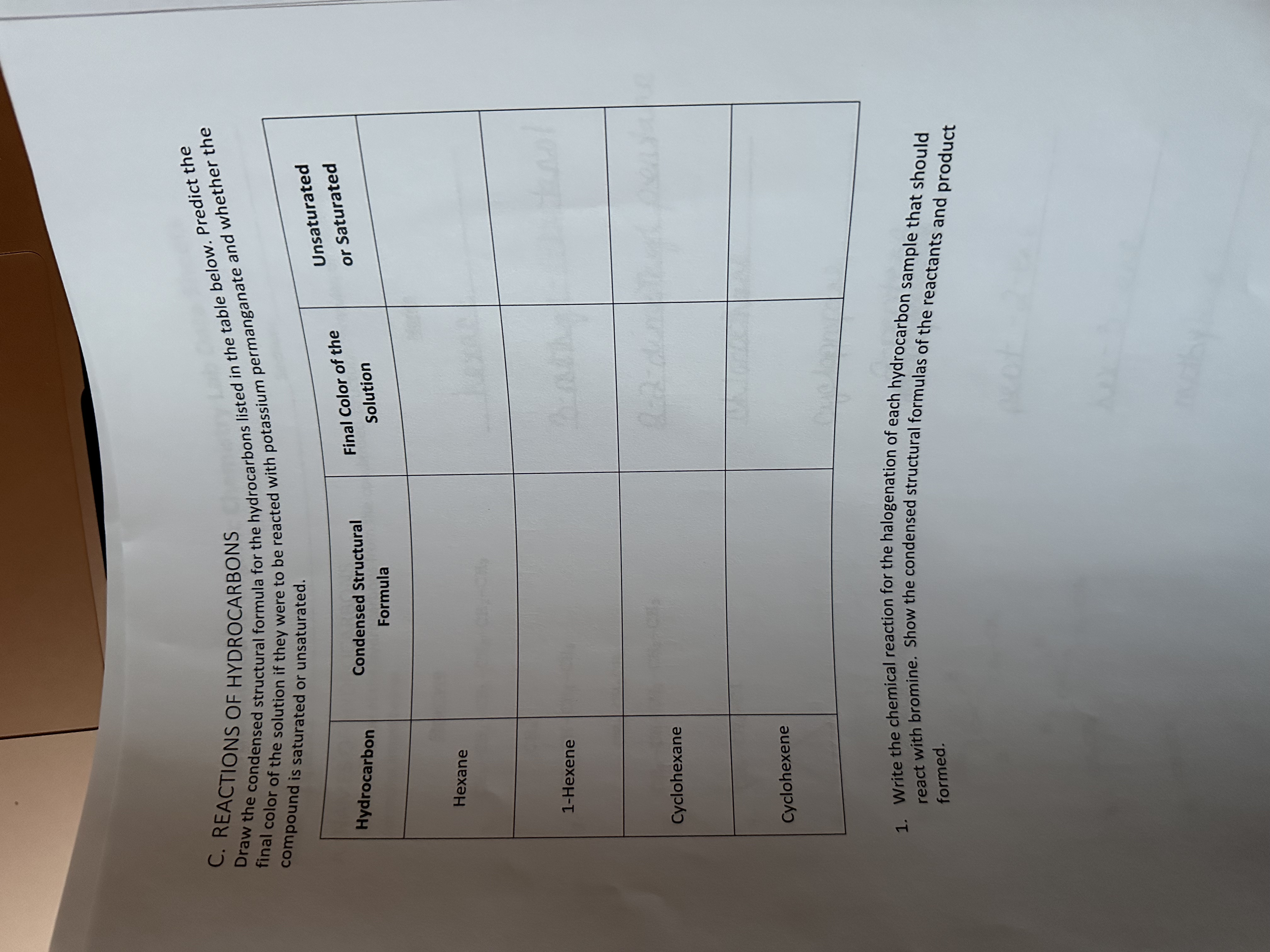 Solved C. ﻿REACTIONS OF HYDROCARBONSDraw the condensed | Chegg.com