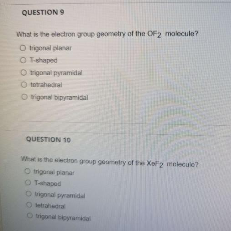 Solved What is the electron group geometry of the OF2 | Chegg.com