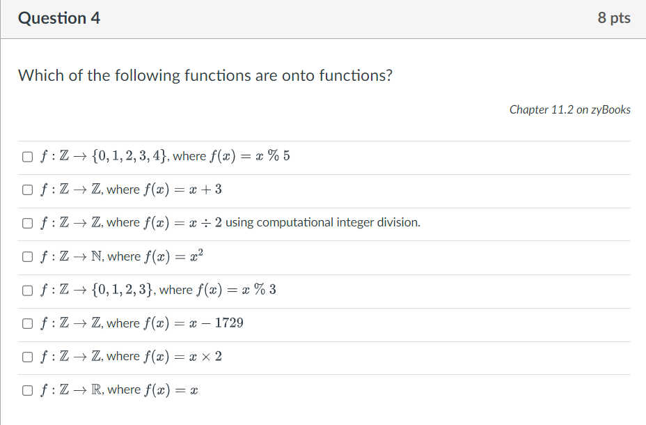 Solved Consider the following functions f:Z→Z. Which of the | Chegg.com