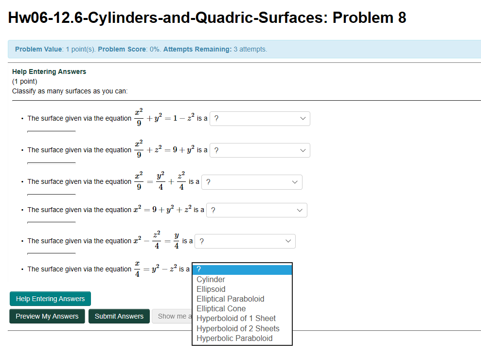 Solved Hw06-12.6-Cylinders-and-Quadric-Surfaces: Problem 8 | Chegg.com