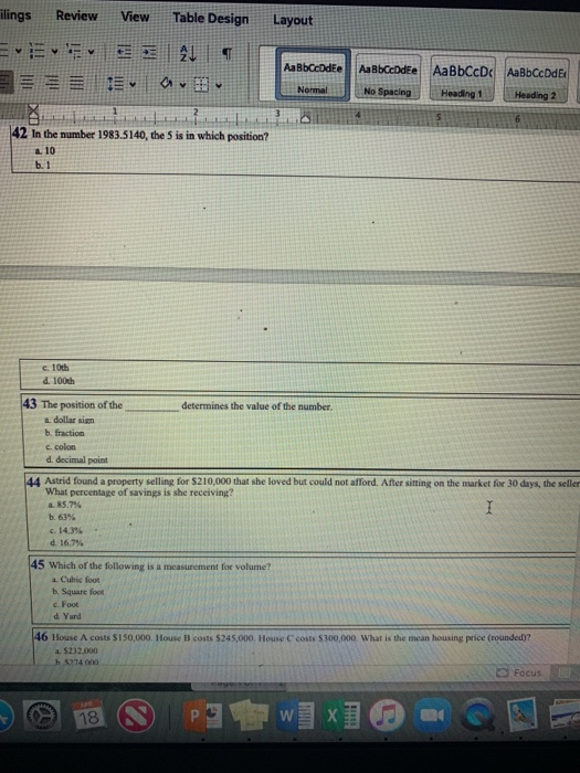 Solved ilings Review View Table Design Layout Normal No | Chegg.com