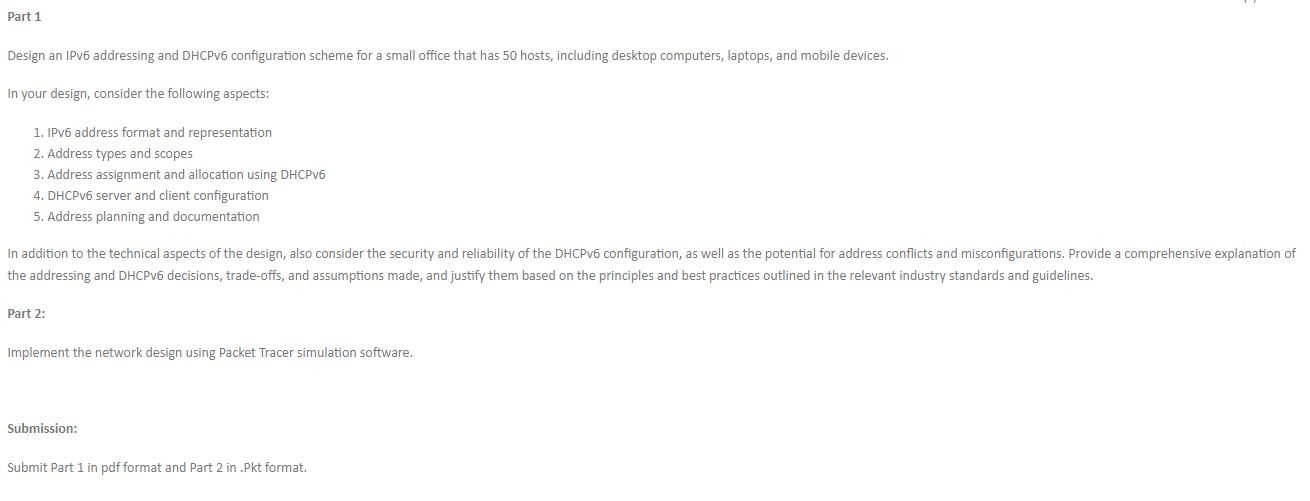 Solved Design An Ipv6 Addressing And Dhcpv6 Configuration 