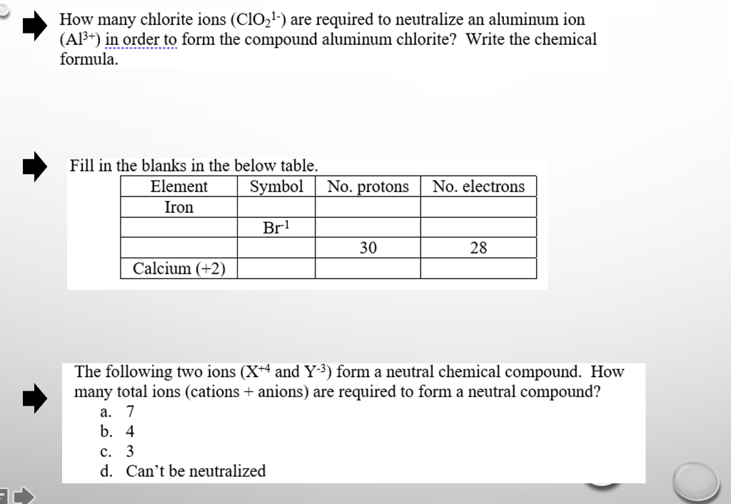 Solved How many chlorite ions (ClO₂¹-) are required to | Chegg.com