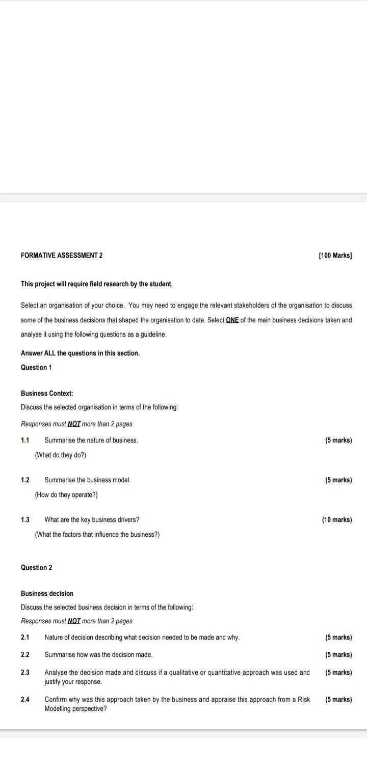 Solved FORMATIVE ASSESSMENT 2 [100 Marks] This project will | Chegg.com