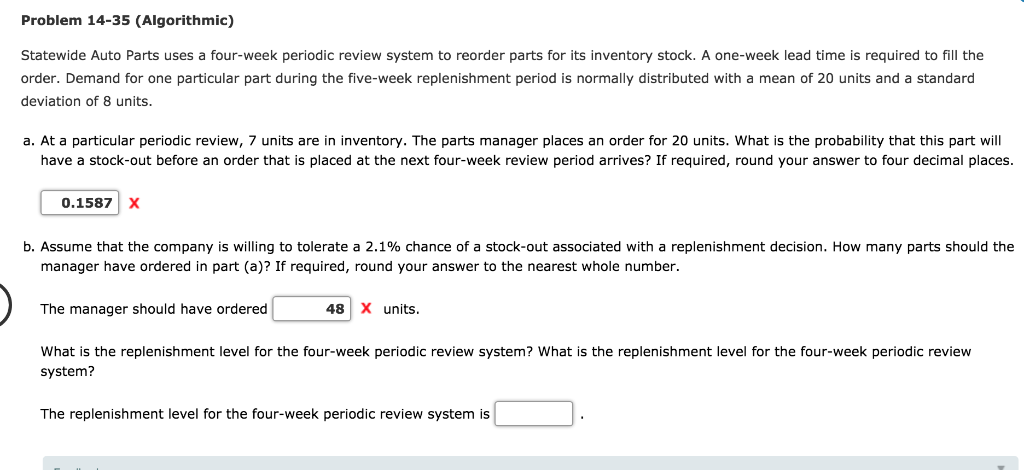 Solved Problem 14-35 (Algorithmic) Statewide Auto Parts uses | Chegg.com