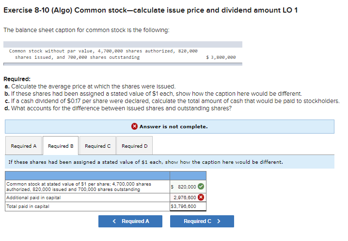 Solved Exercise 8 10 Algo Common Stock Calculate Issue 3403