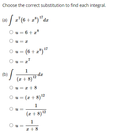 Solved Choose the correct substitution to find each | Chegg.com
