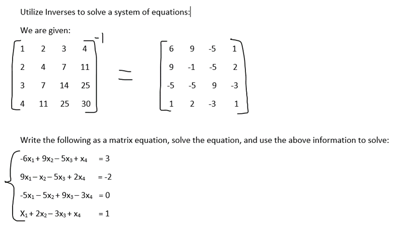 Utilize Inverses to solve a system of equations: We | Chegg.com