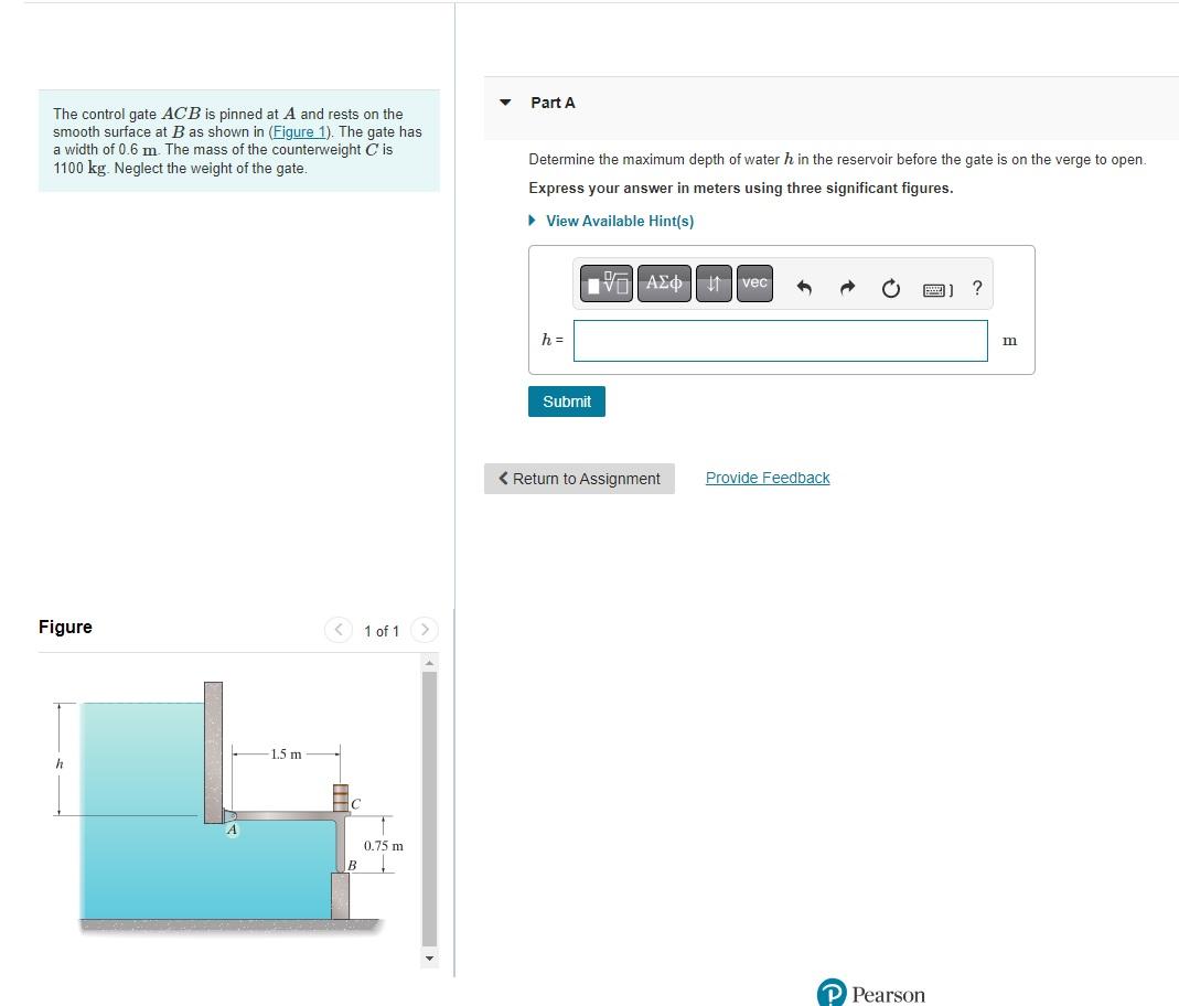 Solved The control gate ACB is pinned at A and rests on the | Chegg.com