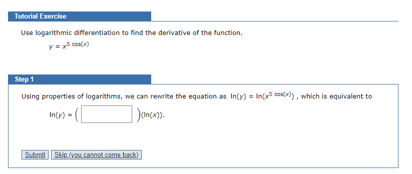 Solved Tutorial Exercise Use logarithmic differentiation to | Chegg.com Solved Tutorial Exercise Use logarithmic differentiation to | Chegg.com