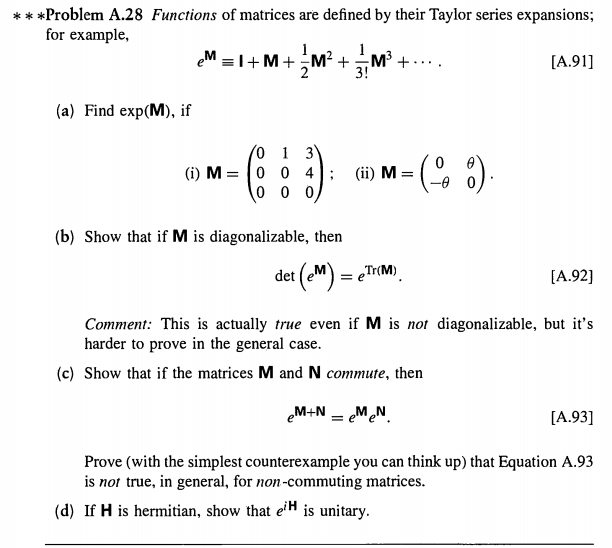 Solved **Problem A.28 Functions of matrices are defined by | Chegg.com