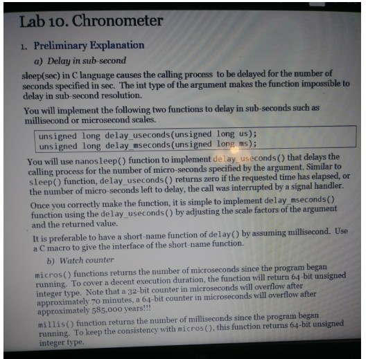 Lab 10. Chronometer 1. Preliminary Explanation a) | Chegg.com