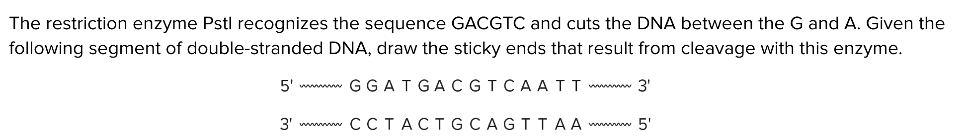 Solved The restriction enzyme Pstl recognizes the sequence | Chegg.com