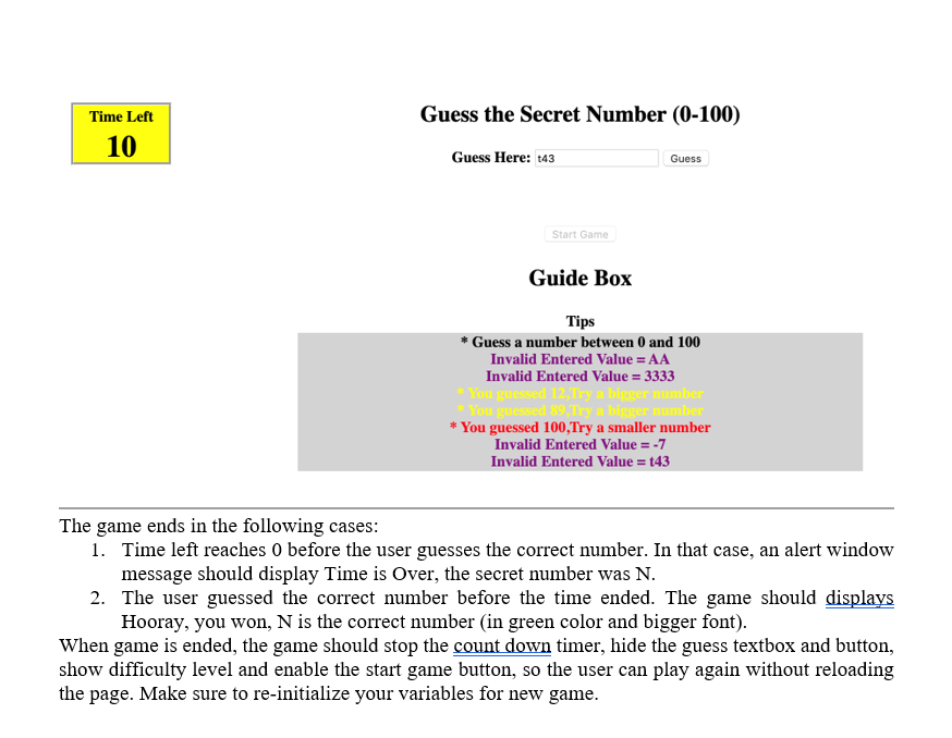 Solved Guess the Secret Number Game This is a traditional | Chegg.com