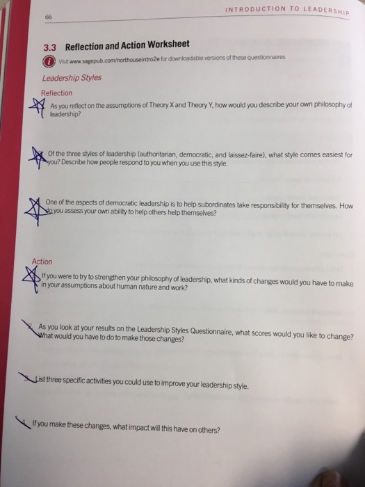 Solved INTRODUCTION TO LEADERSHIP 3.3 Reflection and Action | Chegg.com