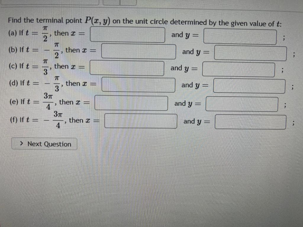 Solved Find the terminal point P(x, y) on the unit circle | Chegg.com