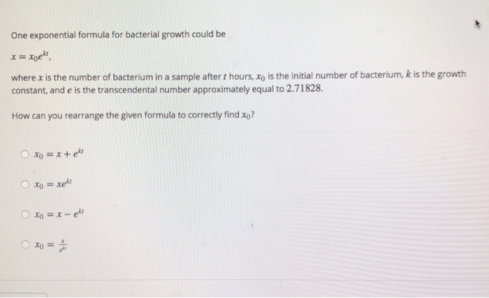 Solved One Exponential Formula For Bacterial Growth Could Be 6901