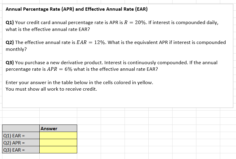 Solved Annual Percentage Rate (APR) and Effective Annual | Chegg.com